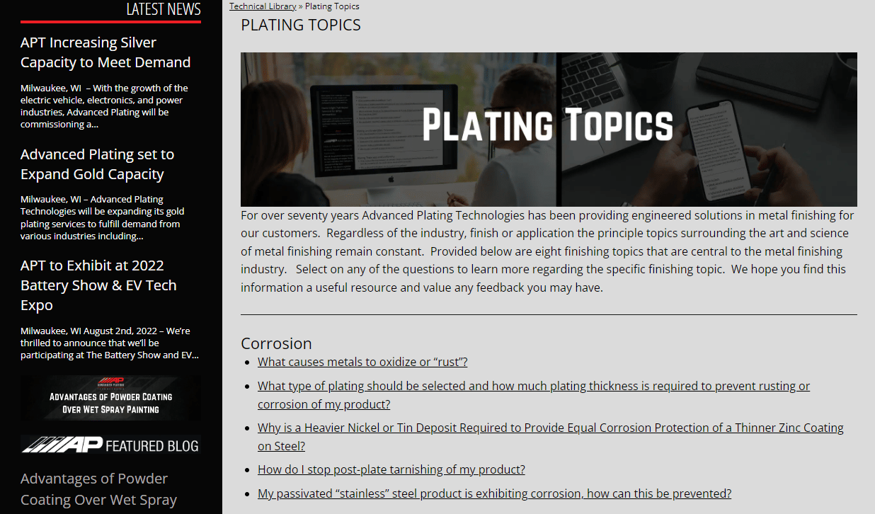 Technical Library for Plating Services | Advanced Plating Technologies